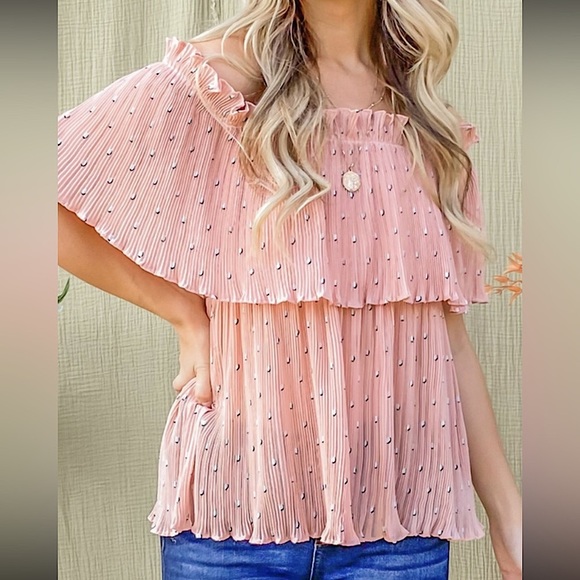 And The Why | Tops | And The Why Polka Dot Print Pleated Off Shoulder ...